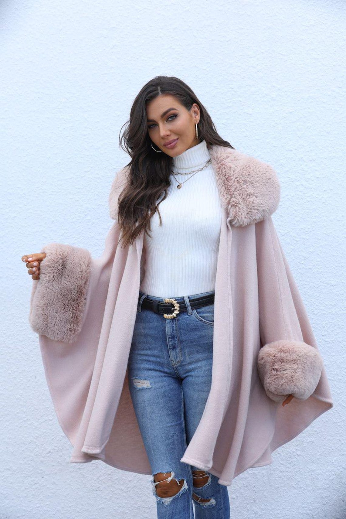 Dark Grey Faux Fur Cape, Wrap, Cloak, Jacket, Shawl, Poncho. Ideal ...