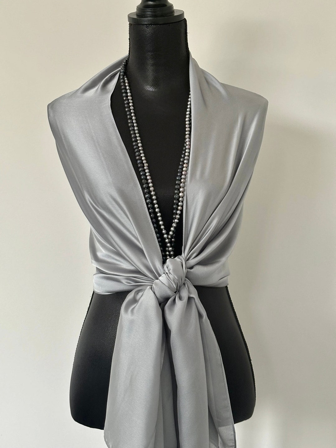 Silver, Grey Silky Satin Scarf, Wrap, Cover, Shawl. Classic and ...