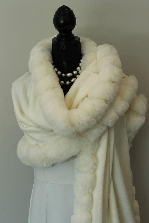 Winter White Faux Fur Wrap, Shawl, Throw, Cover Up, Cape, Stole, Scarf ...