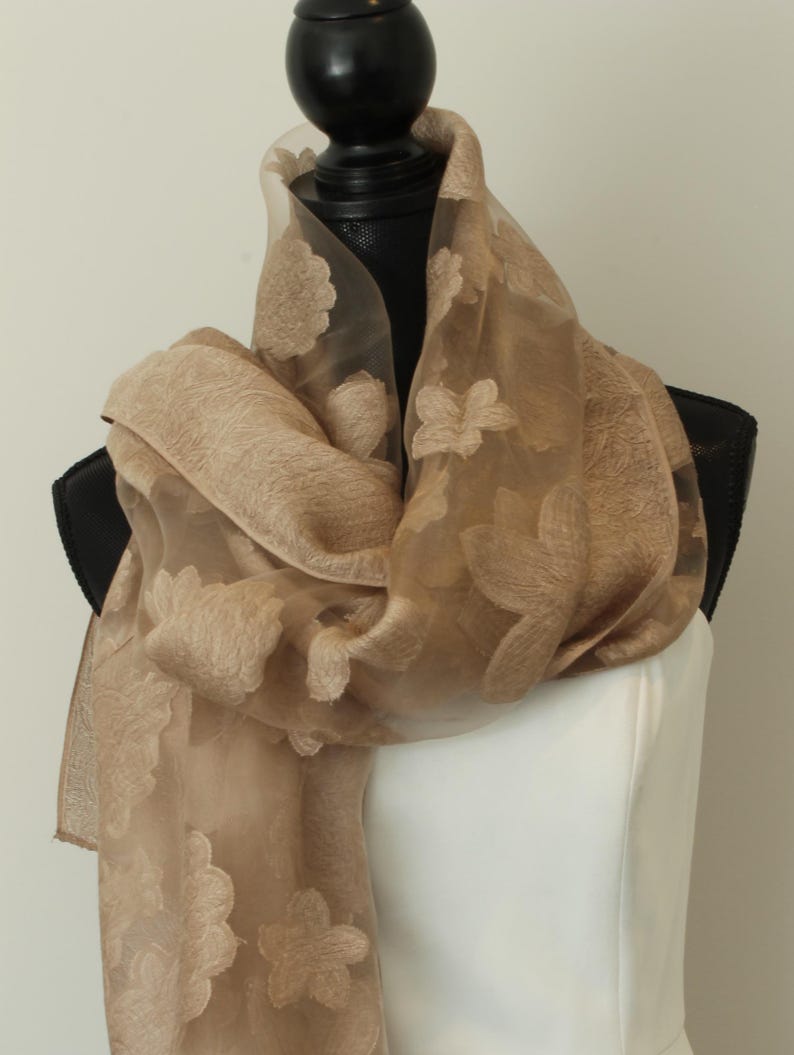 Light Brown Lace Scarf, Warm Mocha Shawl, Soft Bronze Wrap, Taupe Stole ...