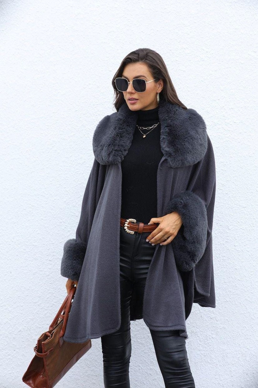 Dark Grey Faux Fur Cape, Wrap, Cloak, Jacket, Shawl, Poncho. Ideal ...