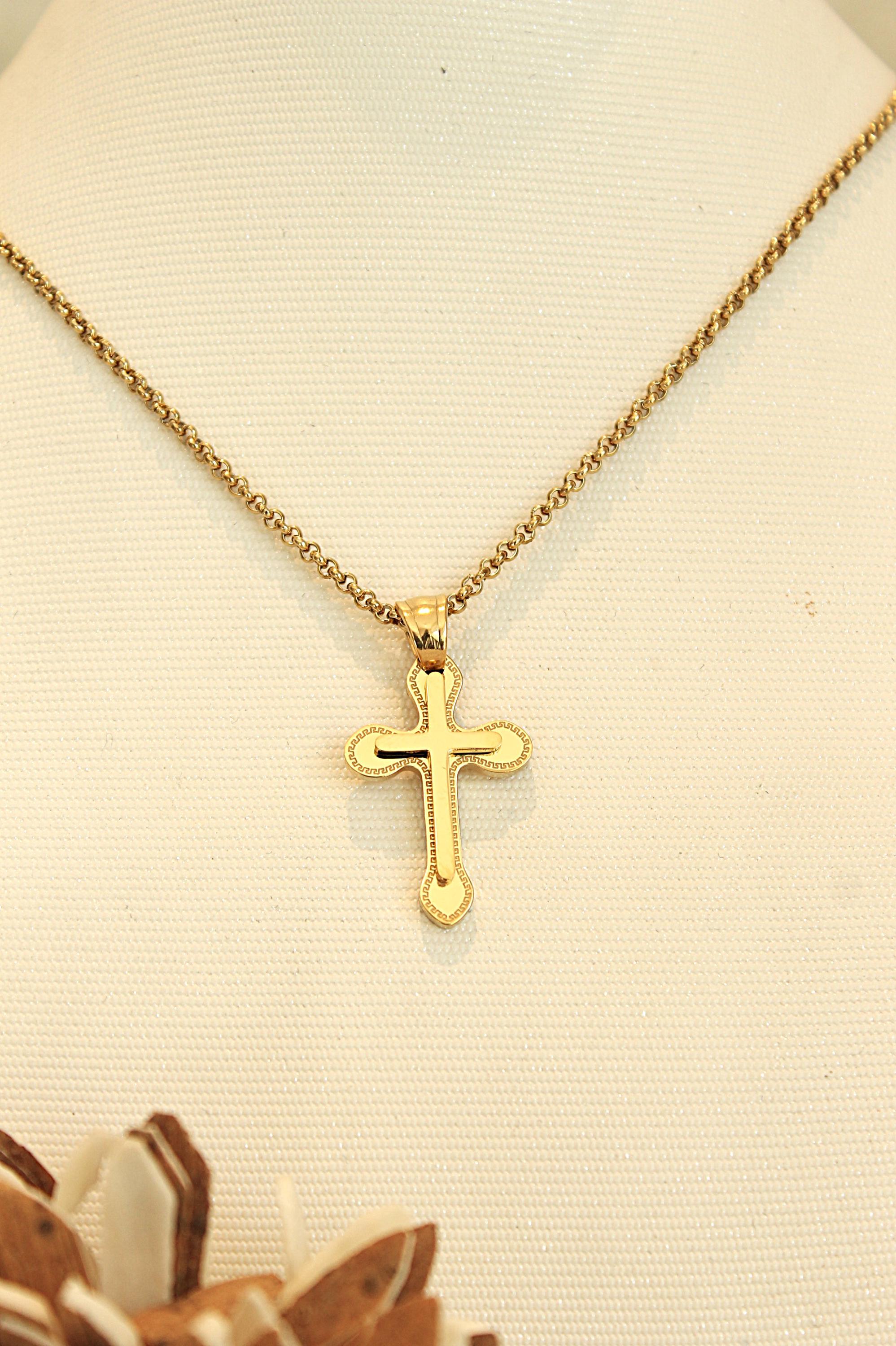 Customizable 18K Gold Plated Stainless Steel, Double Stacked Cross With ...