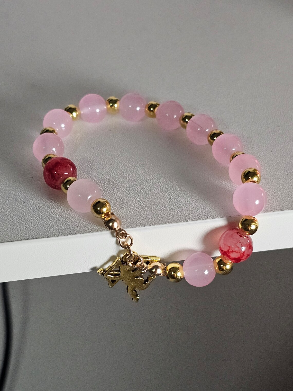 Elegant Pink and Gold Bead Bracelet With Cupid Charm – 6' Length - Etsy