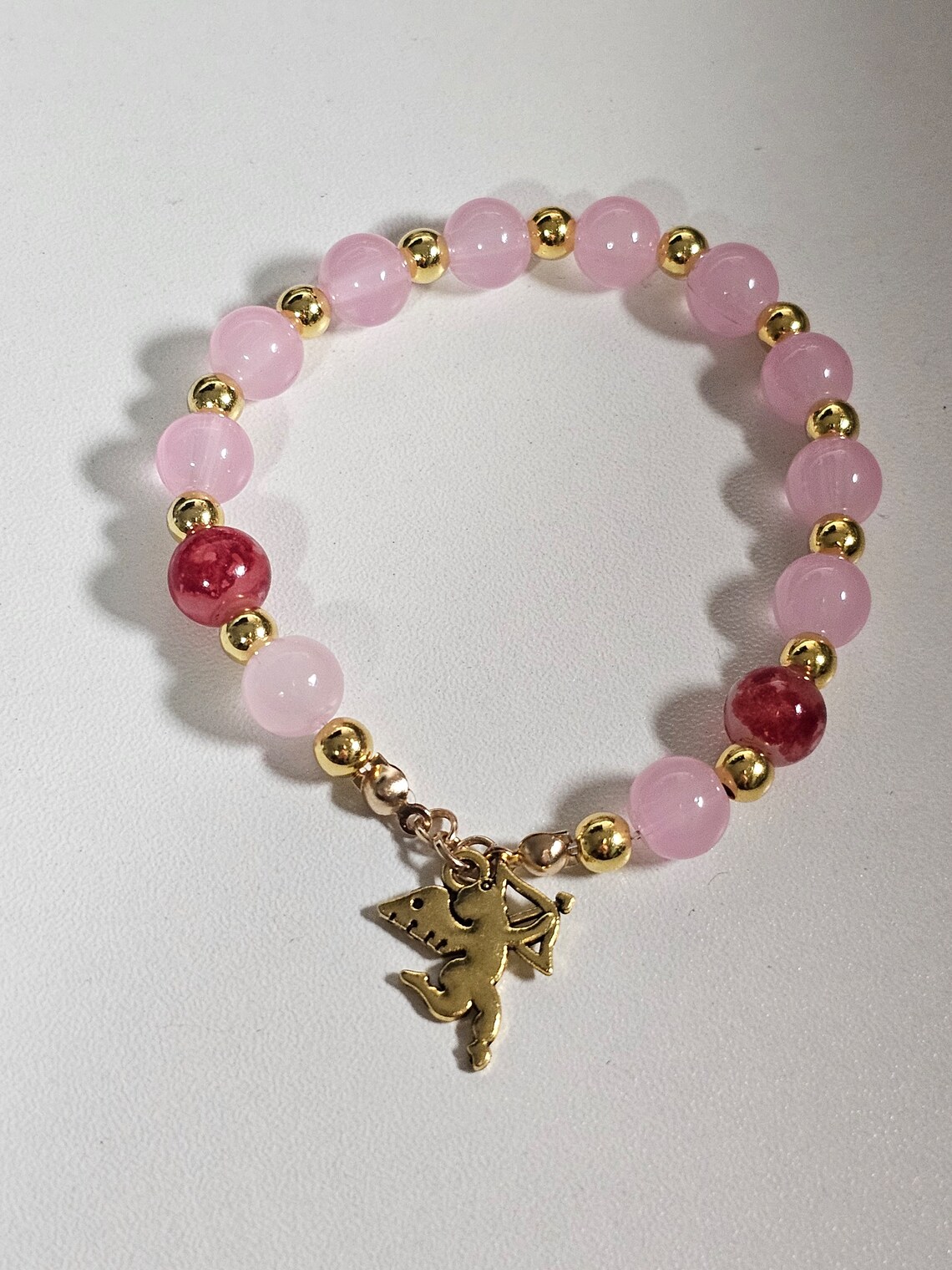 Elegant Pink and Gold Bead Bracelet With Cupid Charm – 6' Length - Etsy