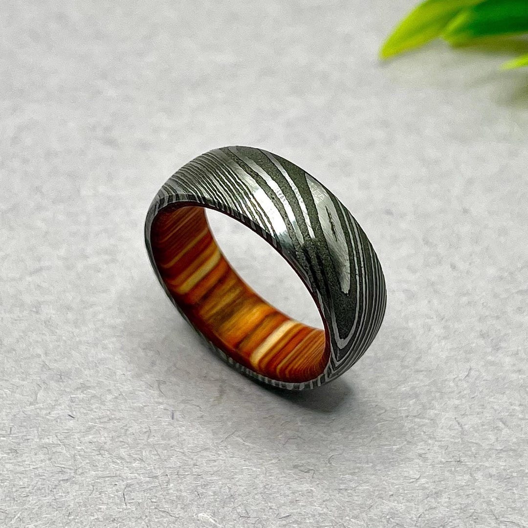 Damascus Ring Mens Rings Simple Damascus Steel Ring Men Engagement Ring ...