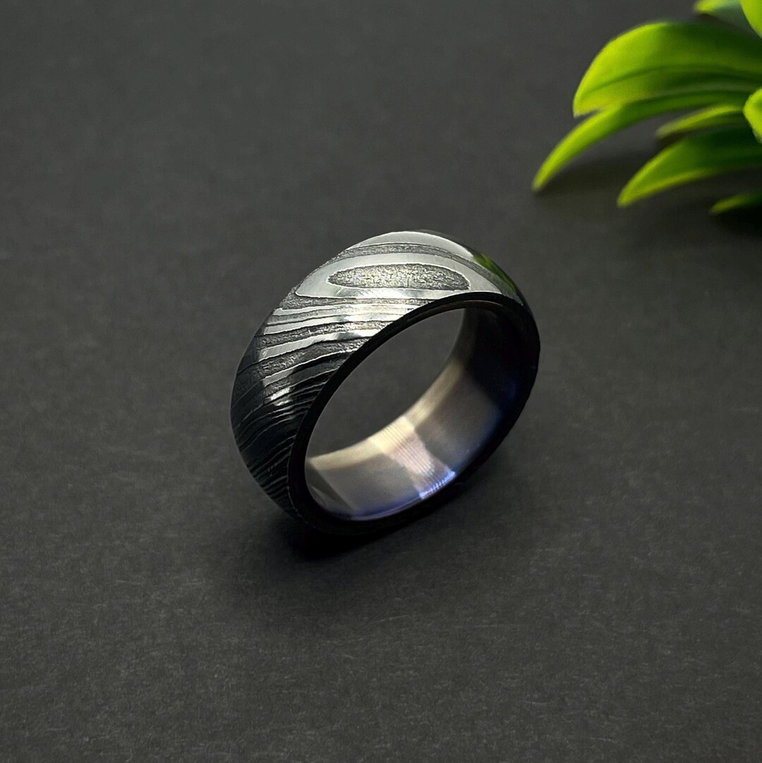 Unique Titanium Damascus Random Pattern Groomsmen Titanium Ring for Men ...
