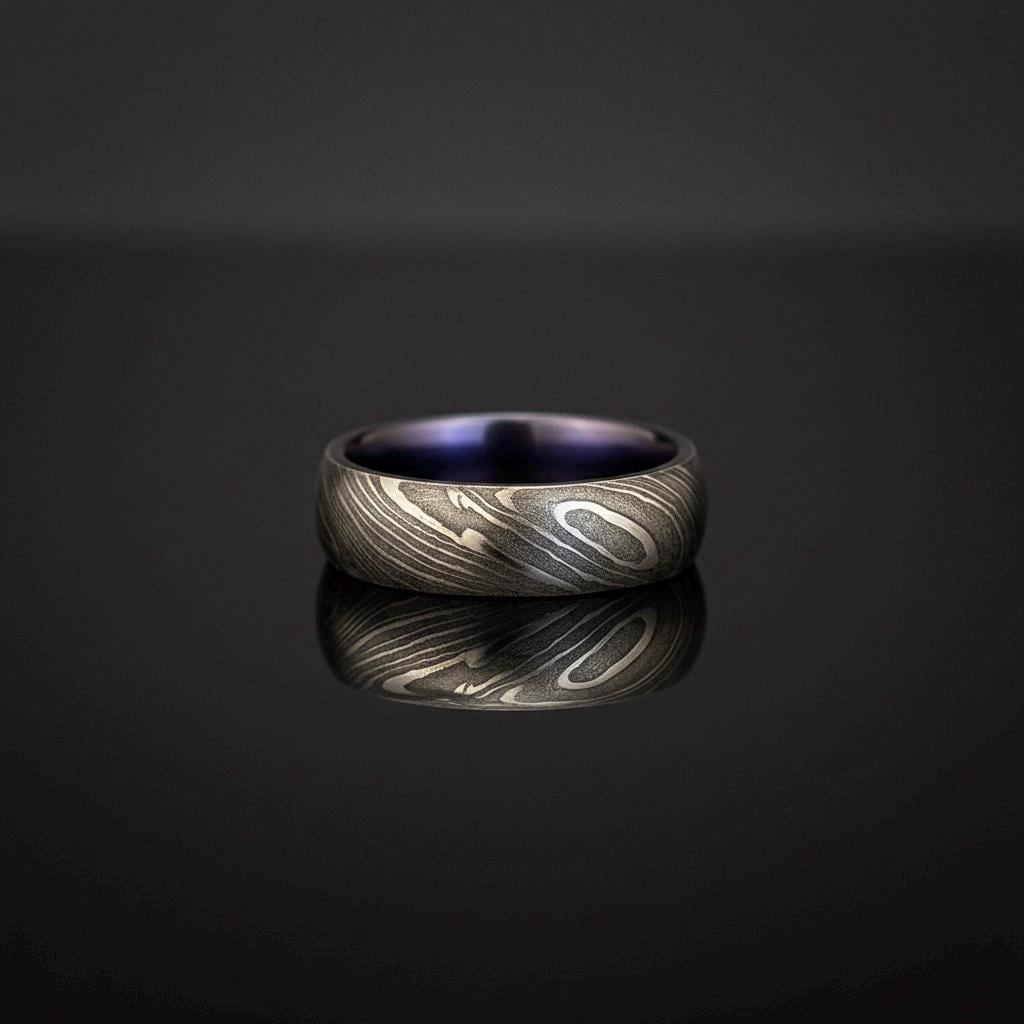 Damascus Titanium Timascus Ring -engagement Ring, Purple Anodised Ring ...