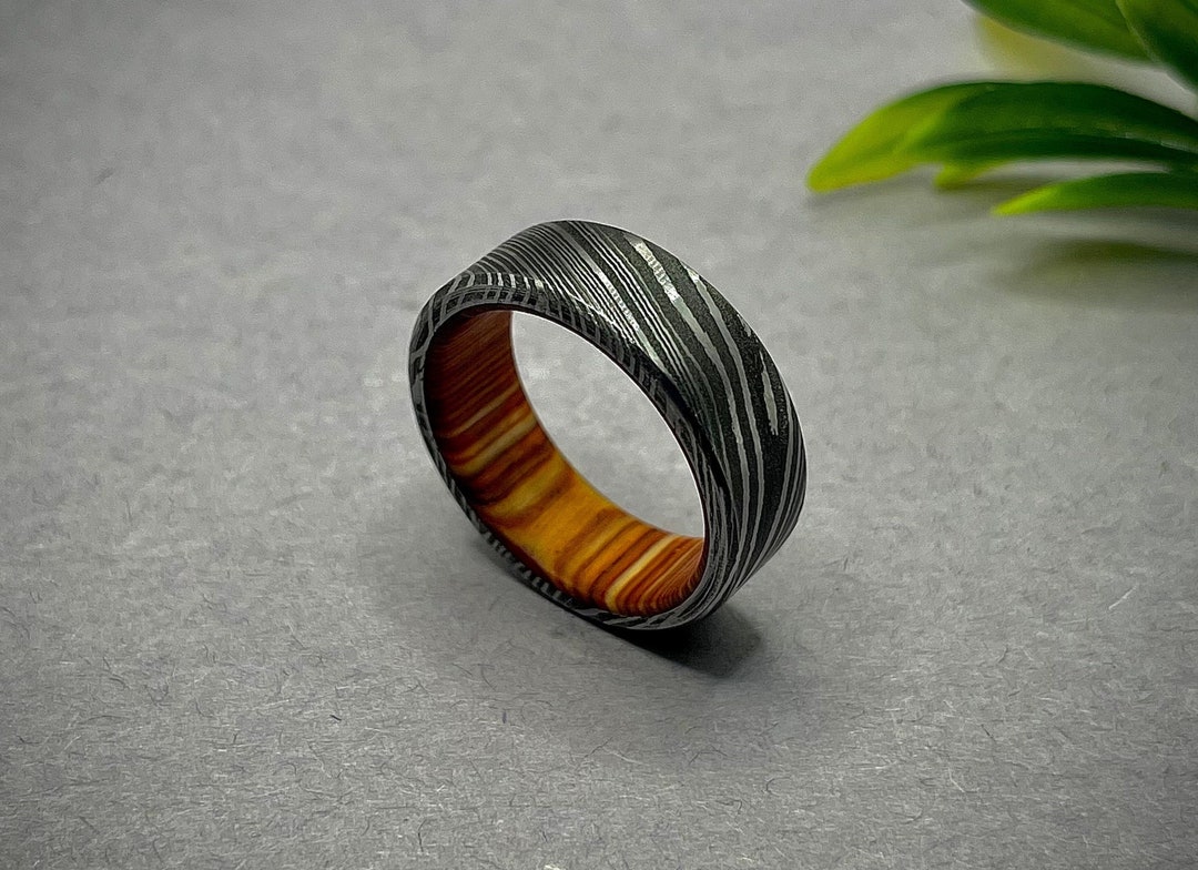 Simple Damascus Ring With Deep Pattern 6mm Domed Shape Ring Band for ...