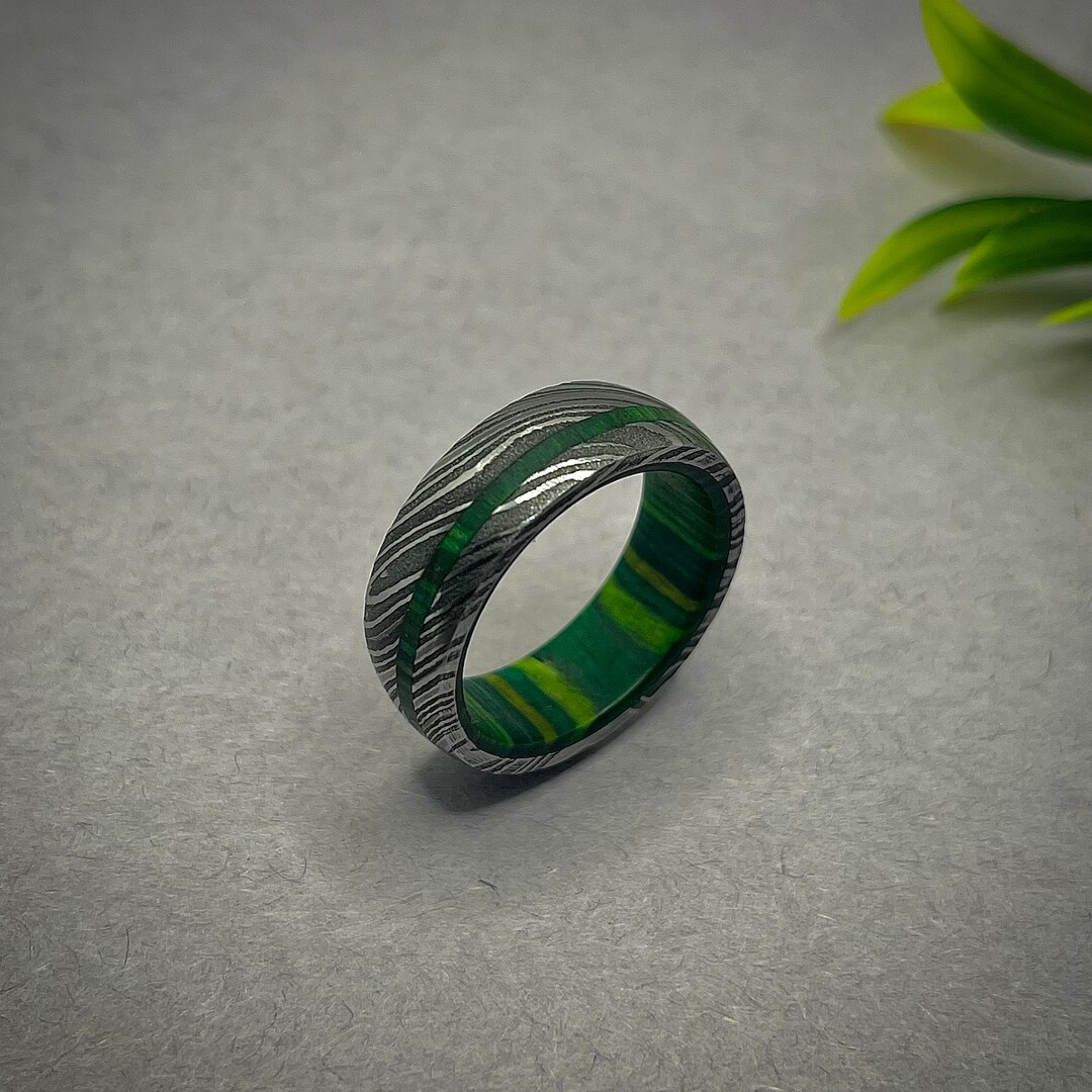 Simple Damascus Ring With Deep Pattern 6mm Domed Shape Ring Band for ...