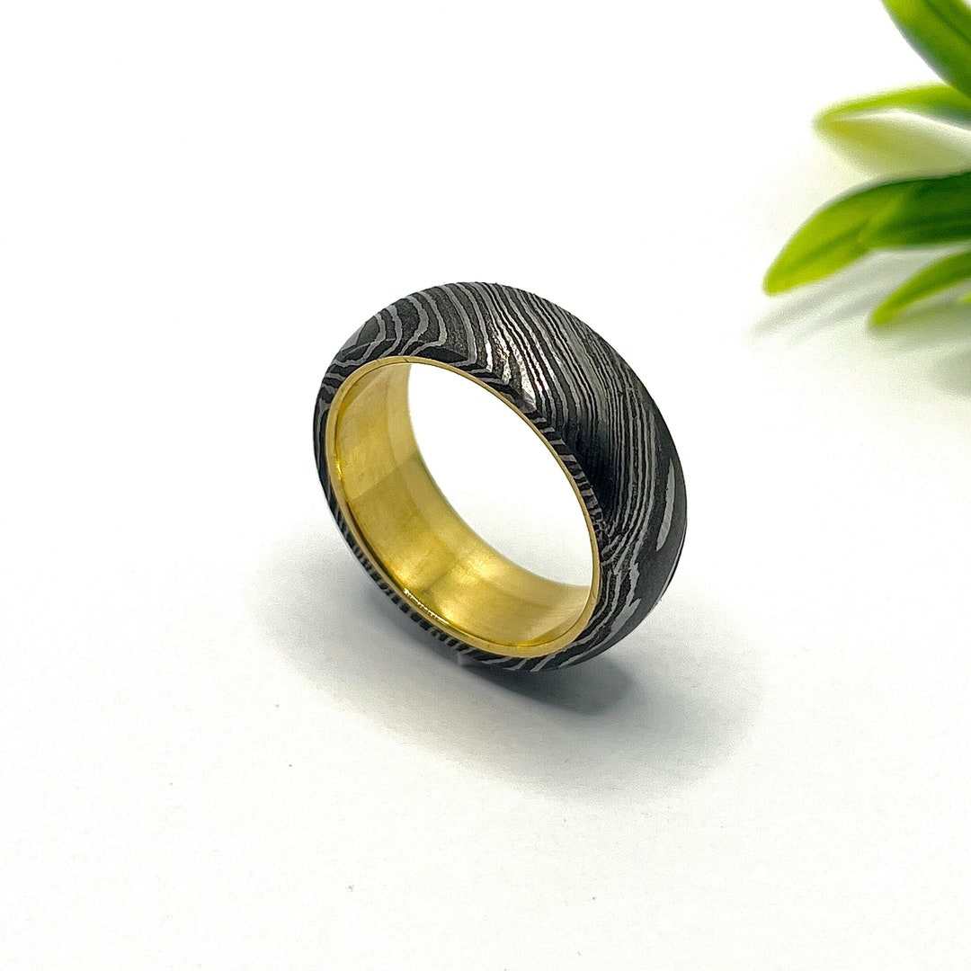 Simple Damascus Ring With Deep Pattern 6mm Domed Shape Ring Band for ...