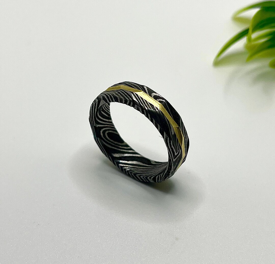 Damascus Steel ROCK Hammered Finish Ring Band Handmade Damascus Ring ...