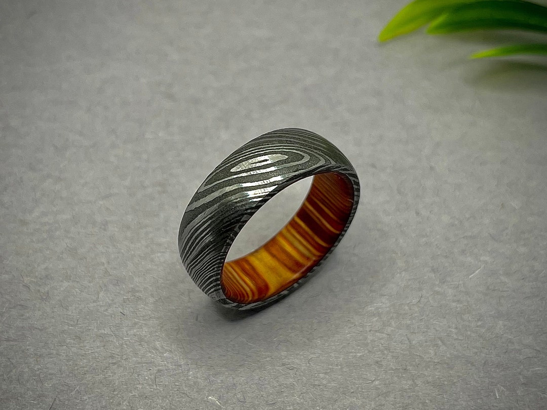 Simple Damascus Ring With Deep Pattern 6mm Domed Shape Ring Band for ...