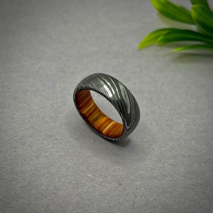 Simple Damascus Ring With Deep Pattern 6mm Domed Shape Ring Band for ...