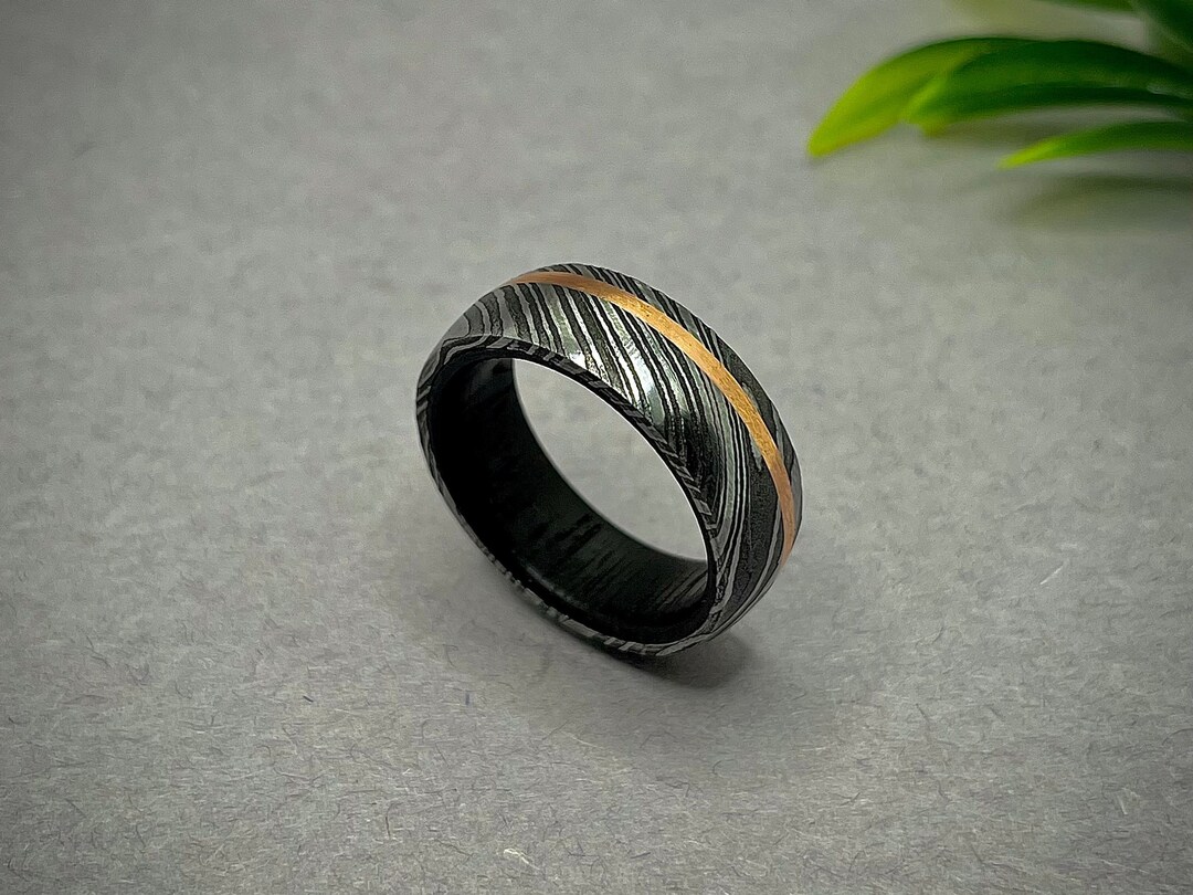 Simple Damascus Ring With Deep Pattern 6mm Domed Shape Ring Band for ...