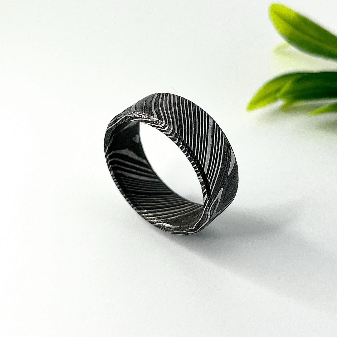 Simple Damascus Ring Mens Rings 8mm Silver Ring Male Promise Rings Size ...