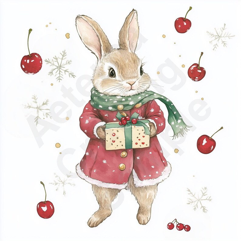 Christmas Bunny Clipart Set – 11 Festive Watercolor Illustrations ...