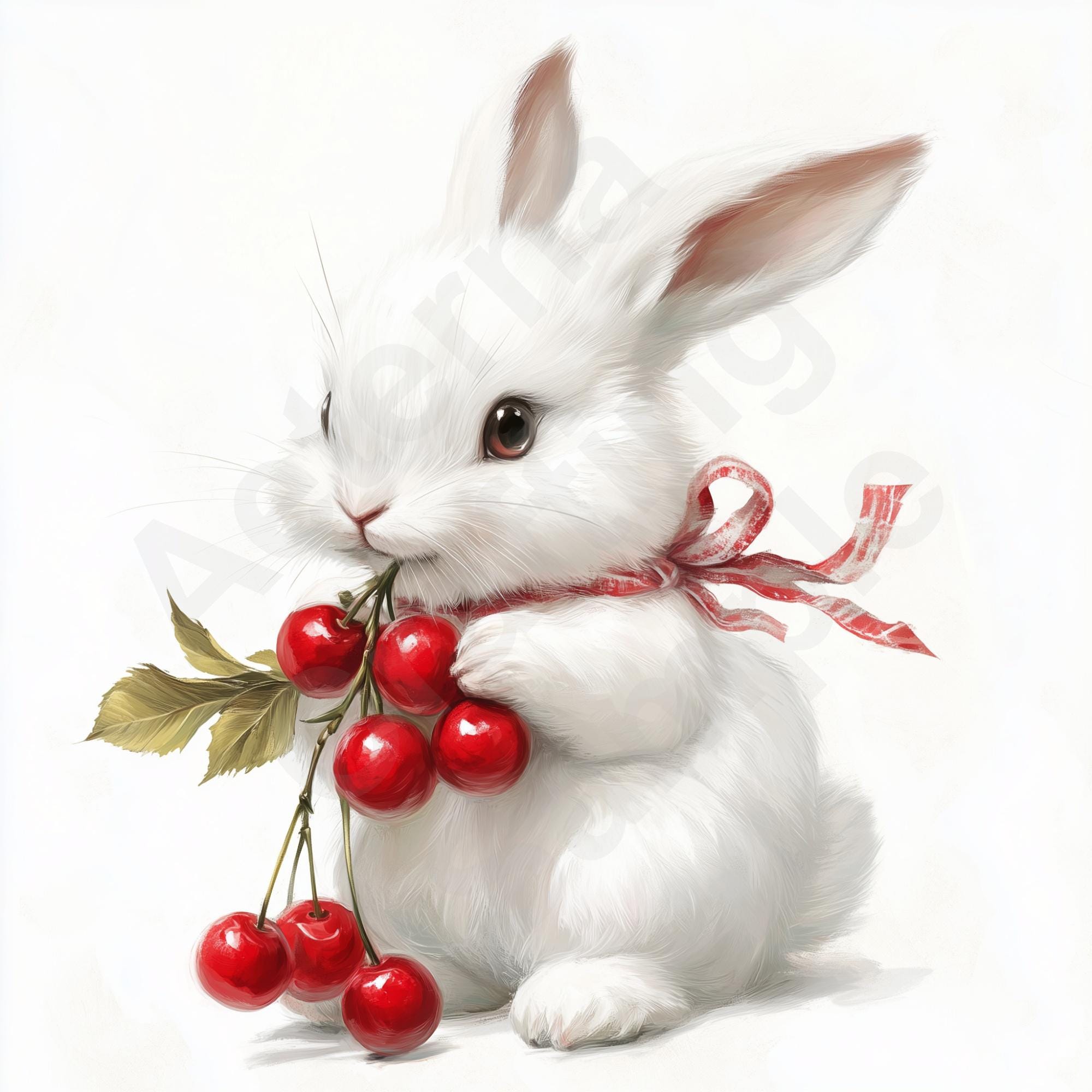 Winter Bunny Clipart Set - 10 Cherry Ribbon PNG Illustrations (instant ...