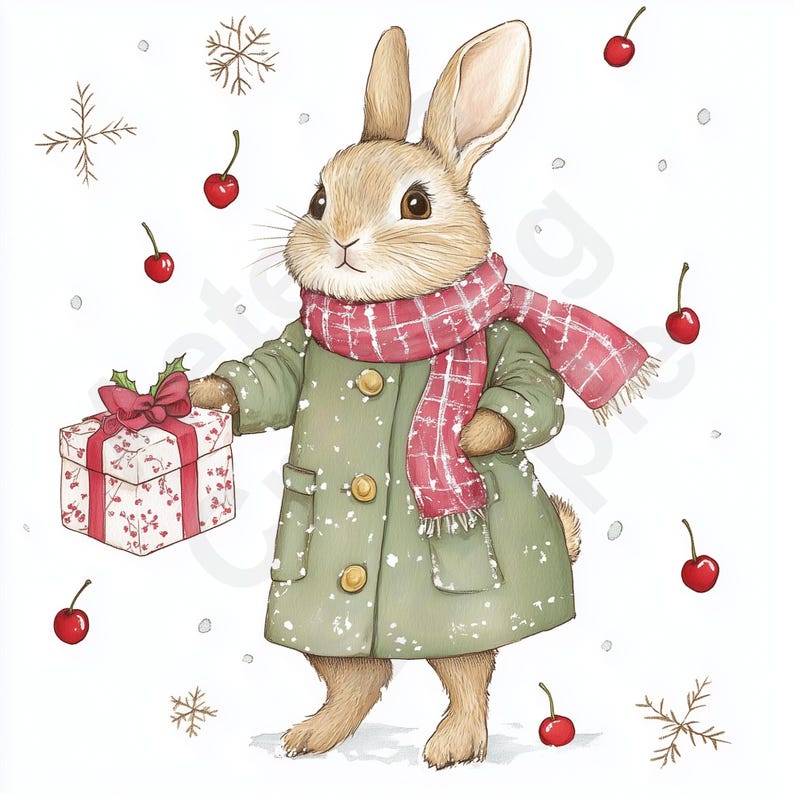 Christmas Bunny Clipart Set – 11 Festive Watercolor Illustrations ...