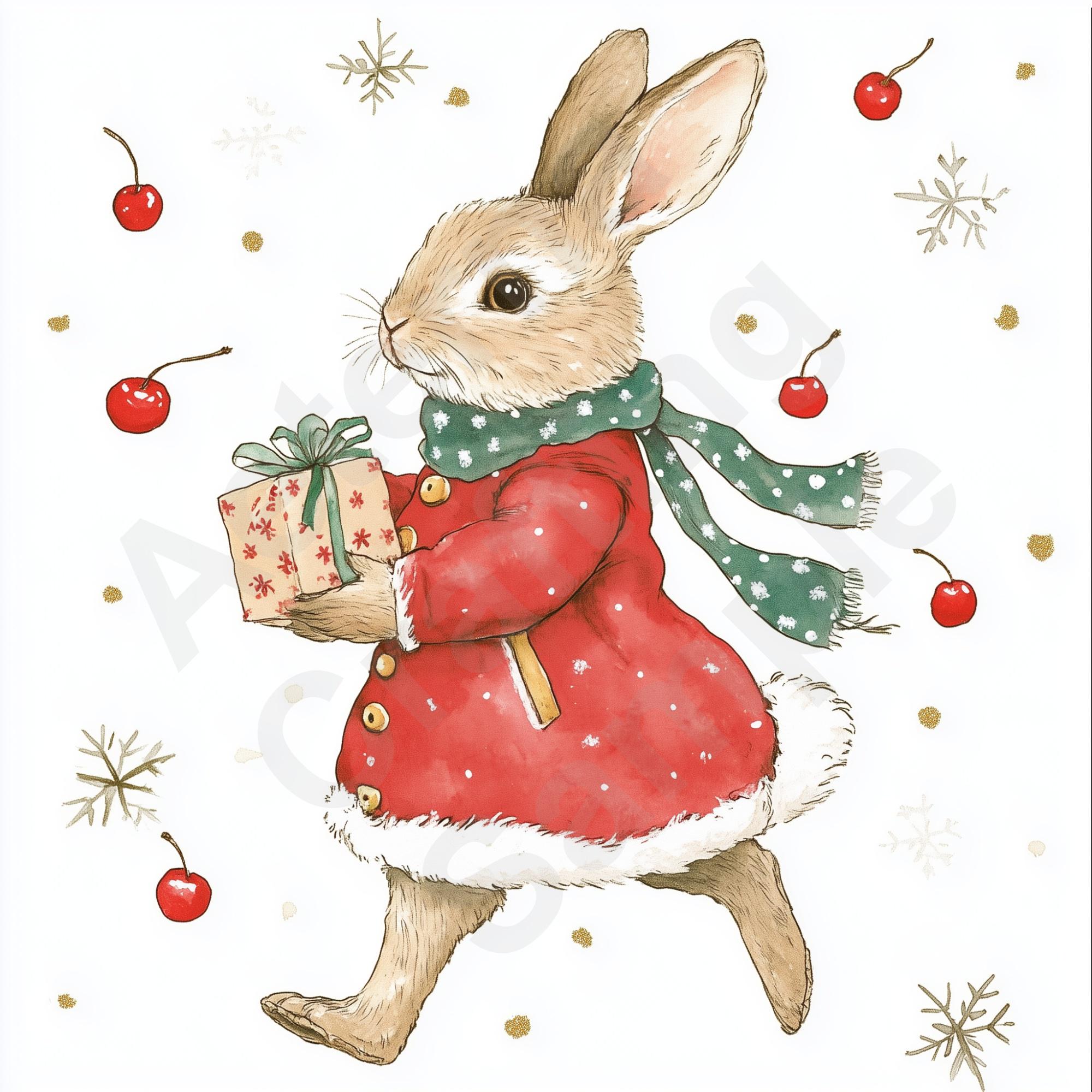 Christmas Bunny Clipart Set – 11 Festive Watercolor Illustrations ...