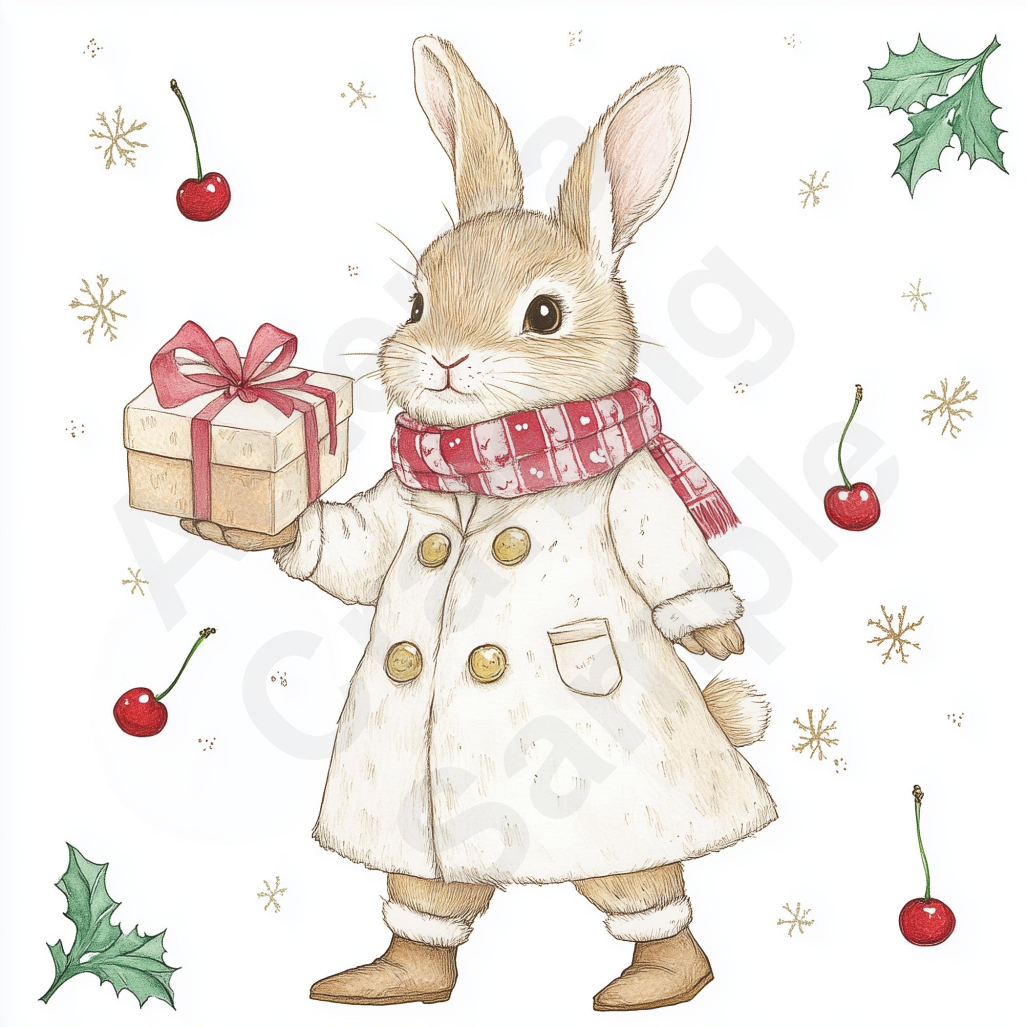 Christmas Bunny Clipart Set – 11 Festive Watercolor Illustrations ...