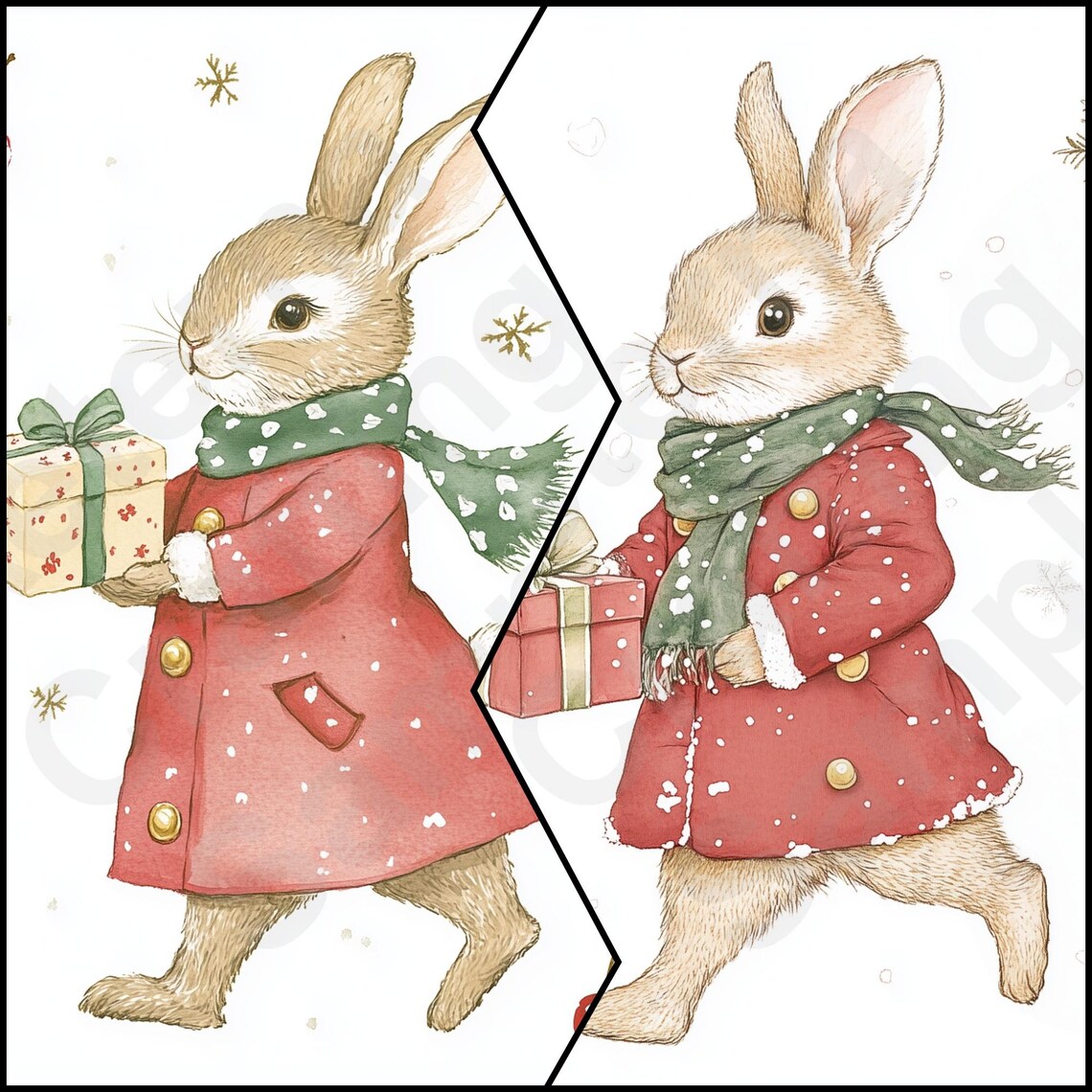 Christmas Bunny Clipart Set – 11 Festive Watercolor Illustrations ...
