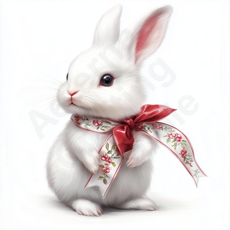 Winter Bunny Clipart Set - 10 Cherry Ribbon PNG Illustrations (instant ...