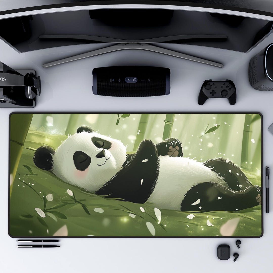 Cute Panda Desk Mat, Panda Lover Gift, Office Desk Accessories, Bamboo ...