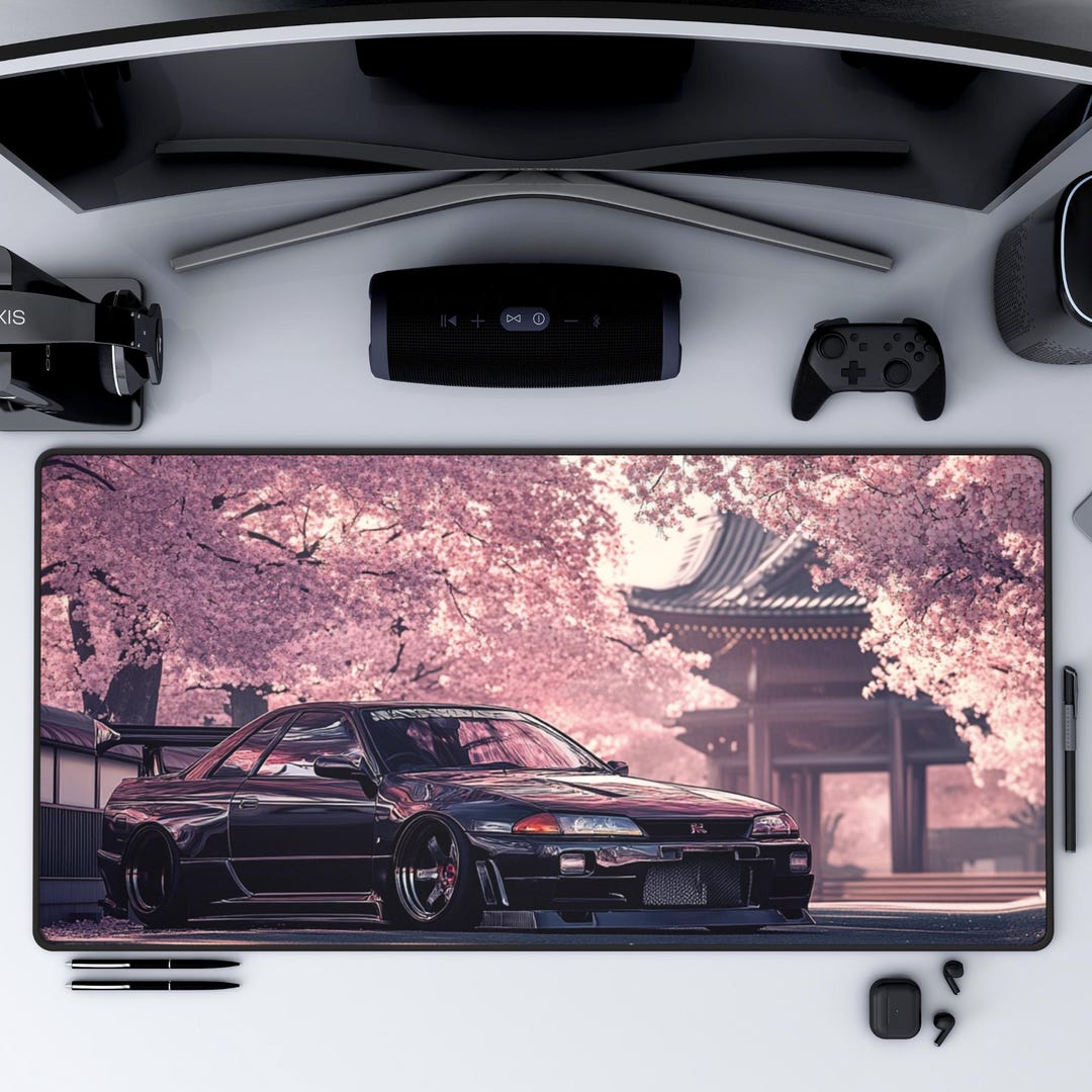 Car Lovers Desk Mat, Nissan Skyline Inspired Design, Cherry Blossom Car ...