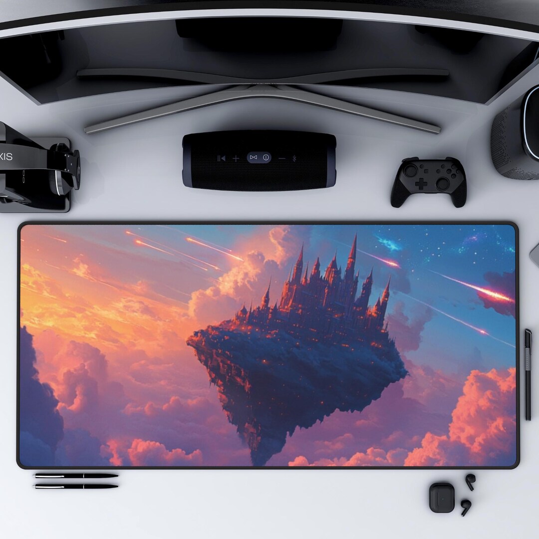 Enchanted Castle Floating Above Clouds, Desk Mat, Shooting Stars ...