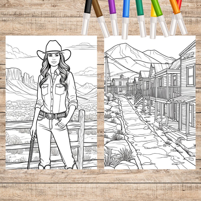 Western Scenes Coloring Pages Printable Cowboy & Wild West Coloring ...