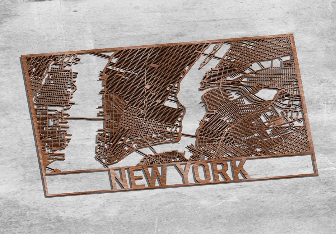 Mapa De New York 3D Archivo Corte Laser - SVG DXF DWG - Madera Acrilico ...