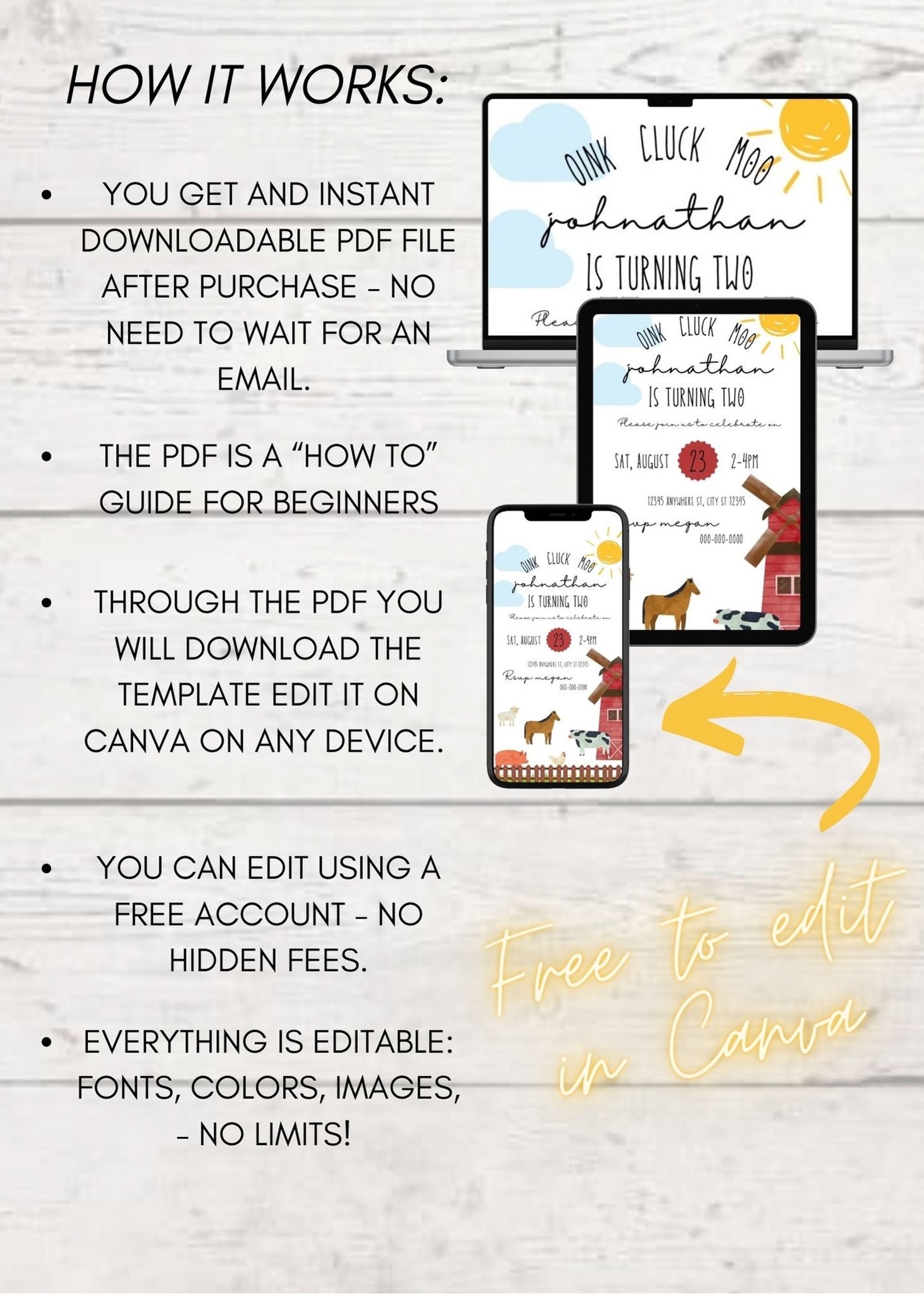 Fully EDITABLE 1st Birthday Digital Template Instant Download Oink ...