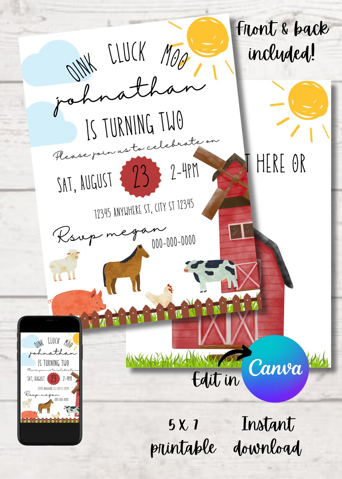 Fully EDITABLE 1st Birthday Digital Template Instant Download Oink ...
