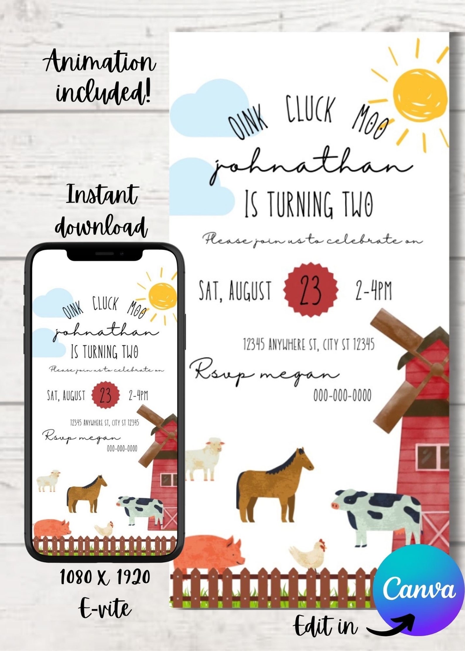 Fully EDITABLE 1st Birthday Digital Template Instant Download Oink ...