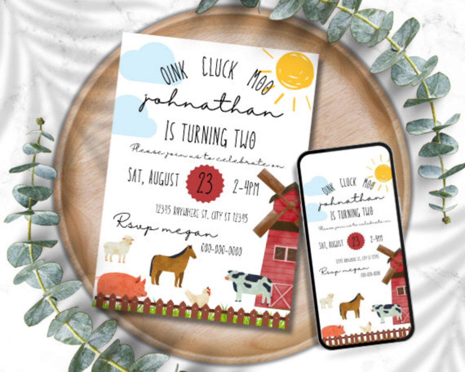 Fully EDITABLE 1st Birthday Digital Template Instant Download Oink ...