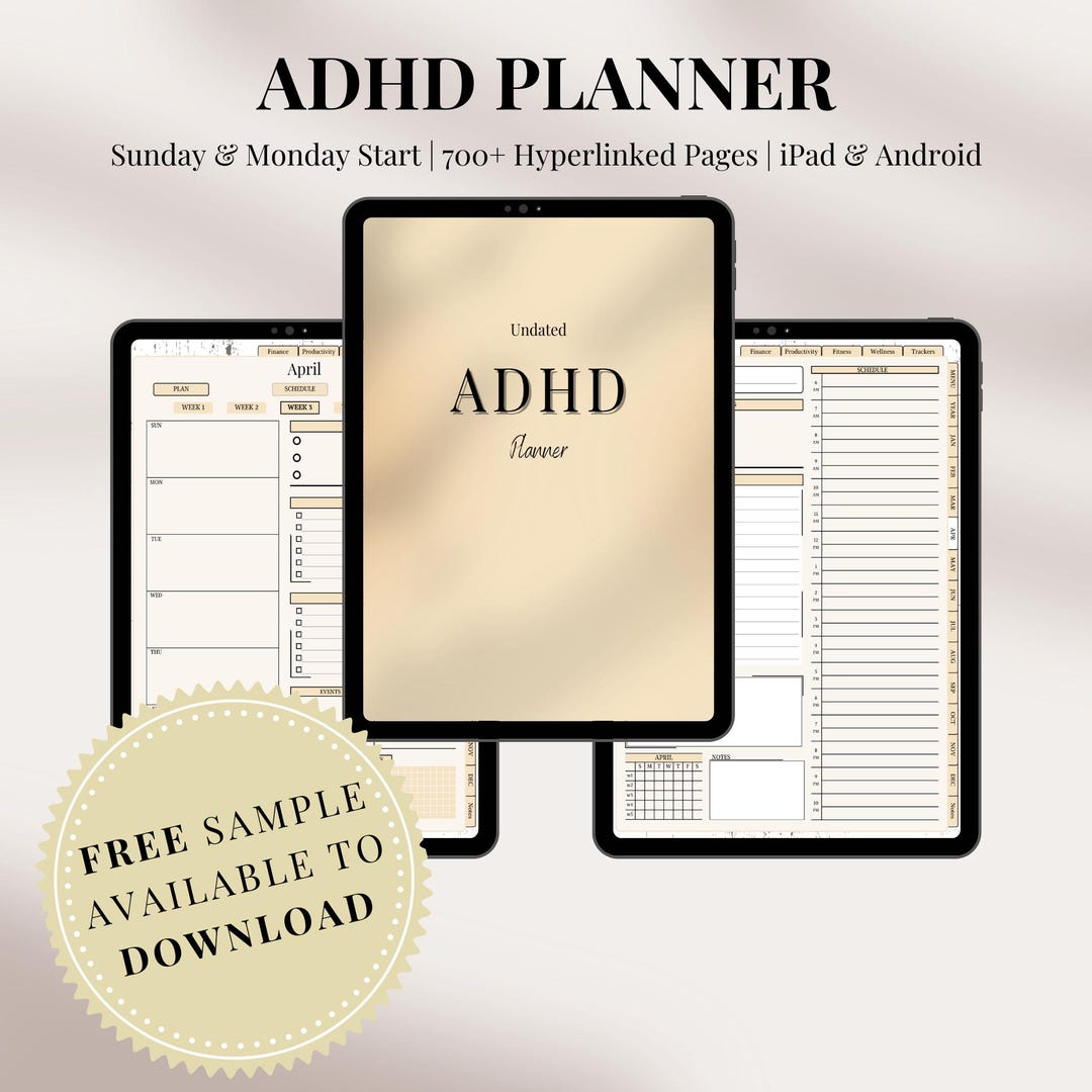Adult ADHD Daily Planner for Work, Undated Digital Planners, Goodnotes ...