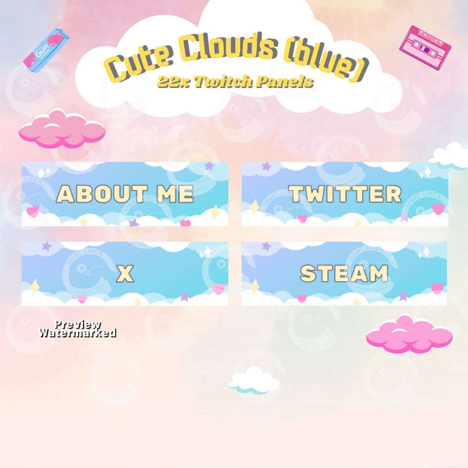 22x Cute Clouds blue Twitch Panels Cloudy Cute Look Design Style ...