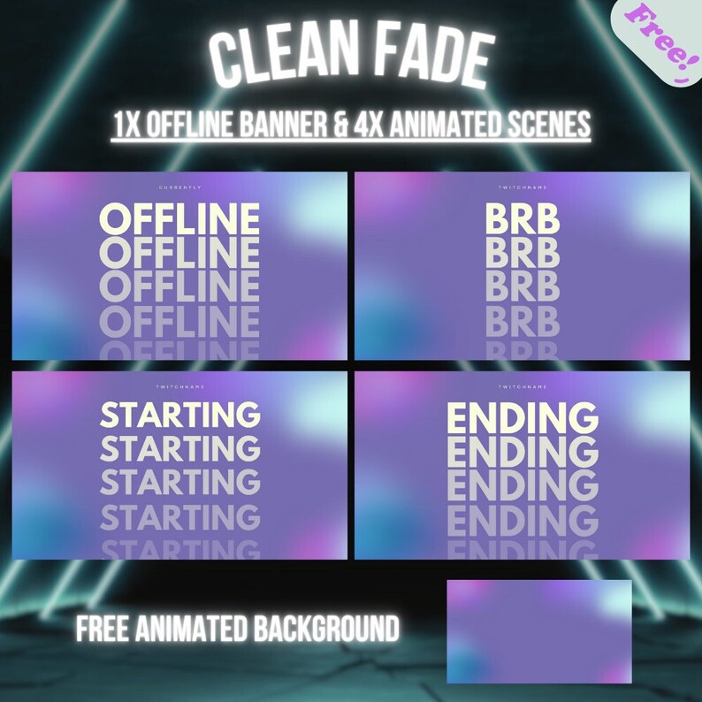 5x Twitch Scenes clean Fade 4x Animated Twitch Scenes 1x Offline Scene ...