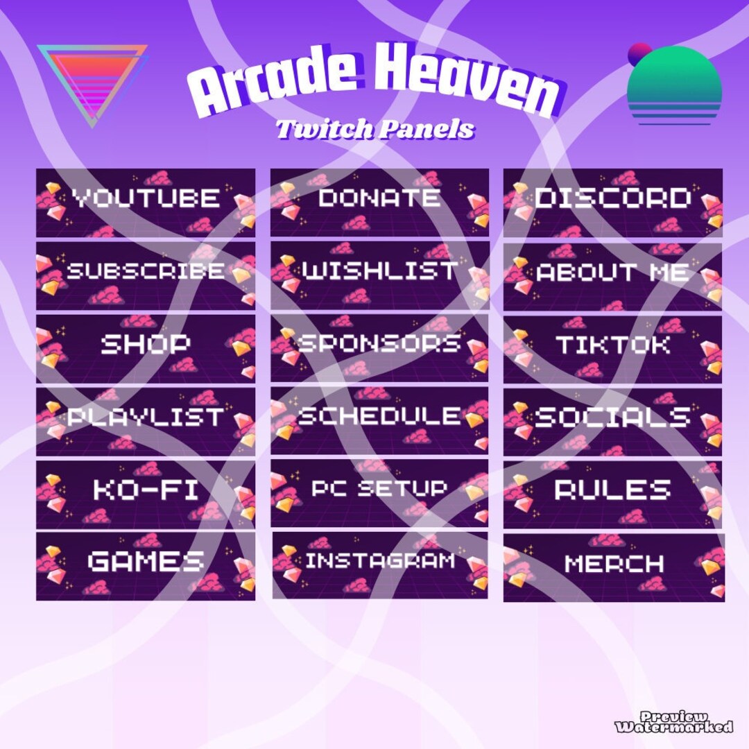 18x Arcade Heaven Twitch Panels Set Oldschool Arcade Gaming Retro ...