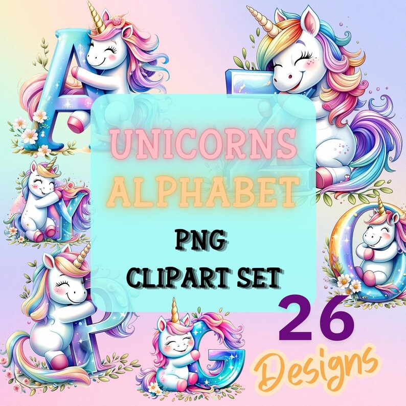 Cute Unicorn Alphabet, Clipart Set, PNG, Instant Digital Download - Etsy