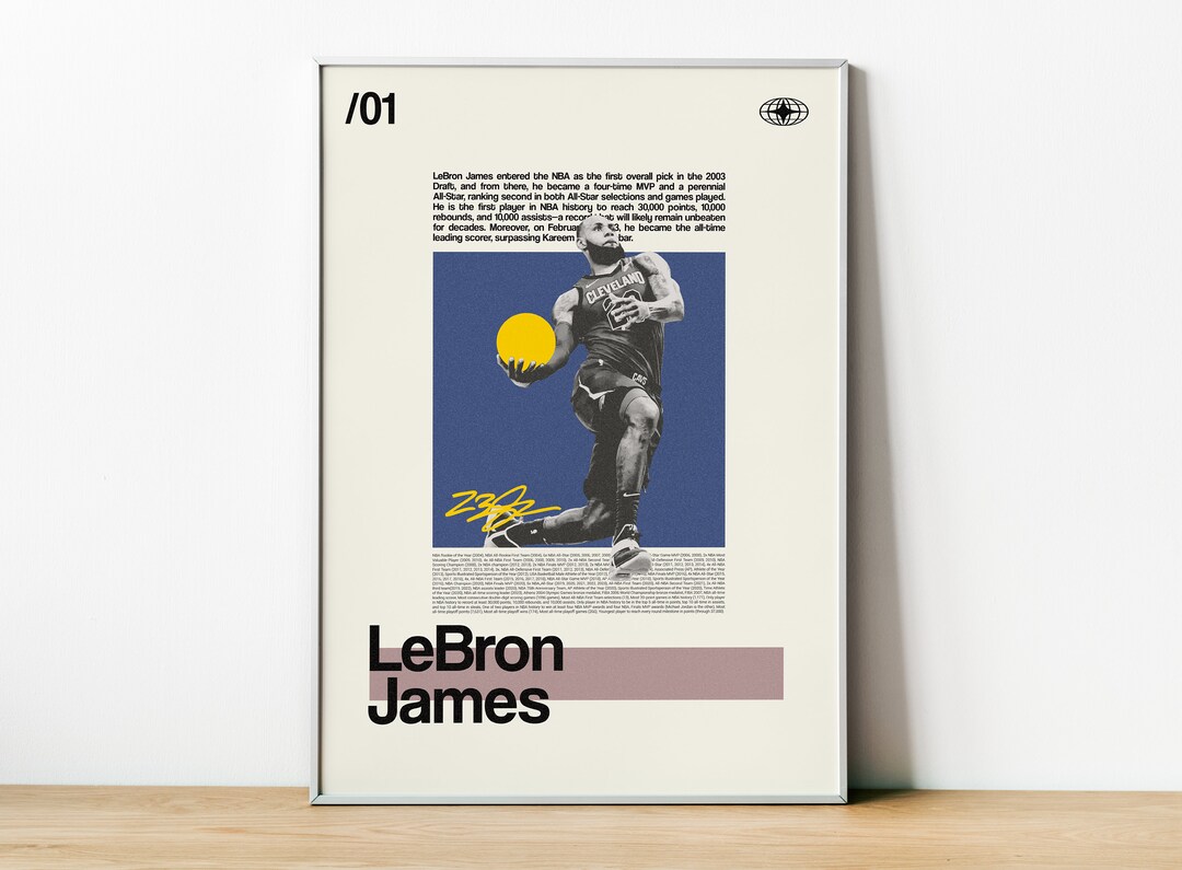 Lebron James, Vintage NBA Poster, Basketball, Minimal, Modern Retro ...