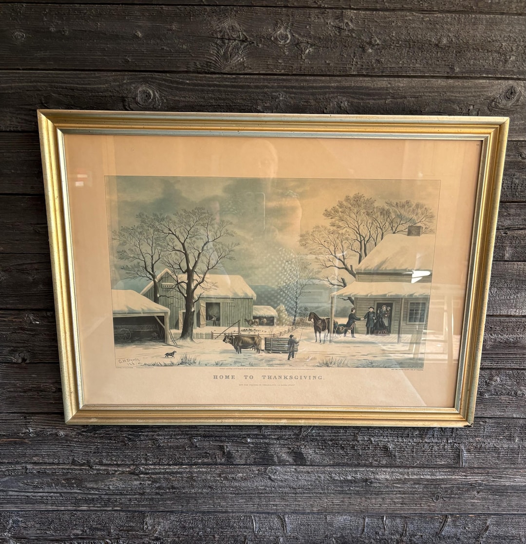 Lithographie Currier & Ives « Home to Thanksgiving » 1867 G.h.durrie ...
