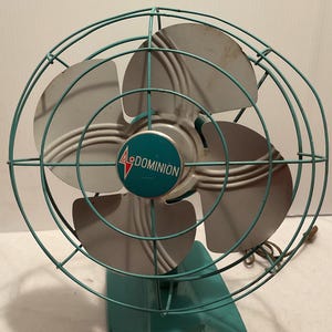 Mid Century Electric Fan, Aqua Blue, Dominion Fan, Art Deco Fan, Needs ...