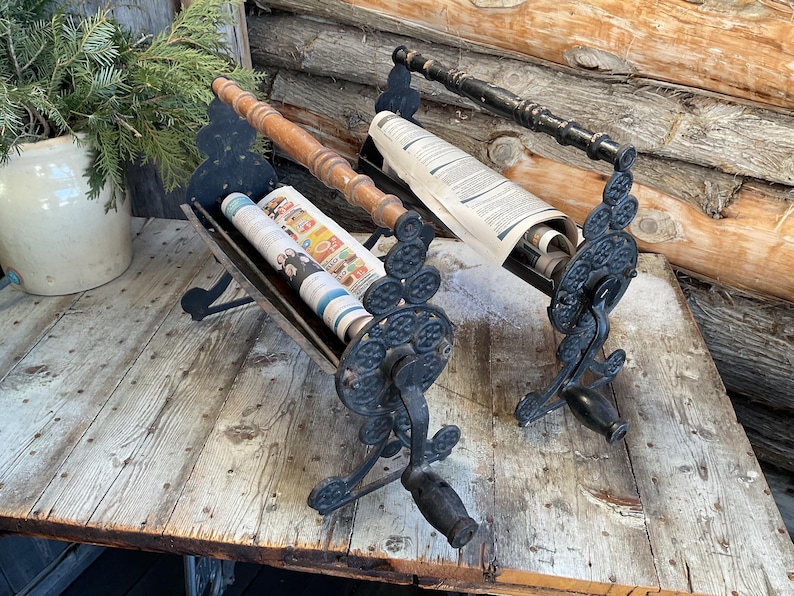 CHOOSE Vintage Cast Iron Newspaper Log Roller Fireplace Hearth Decor ...