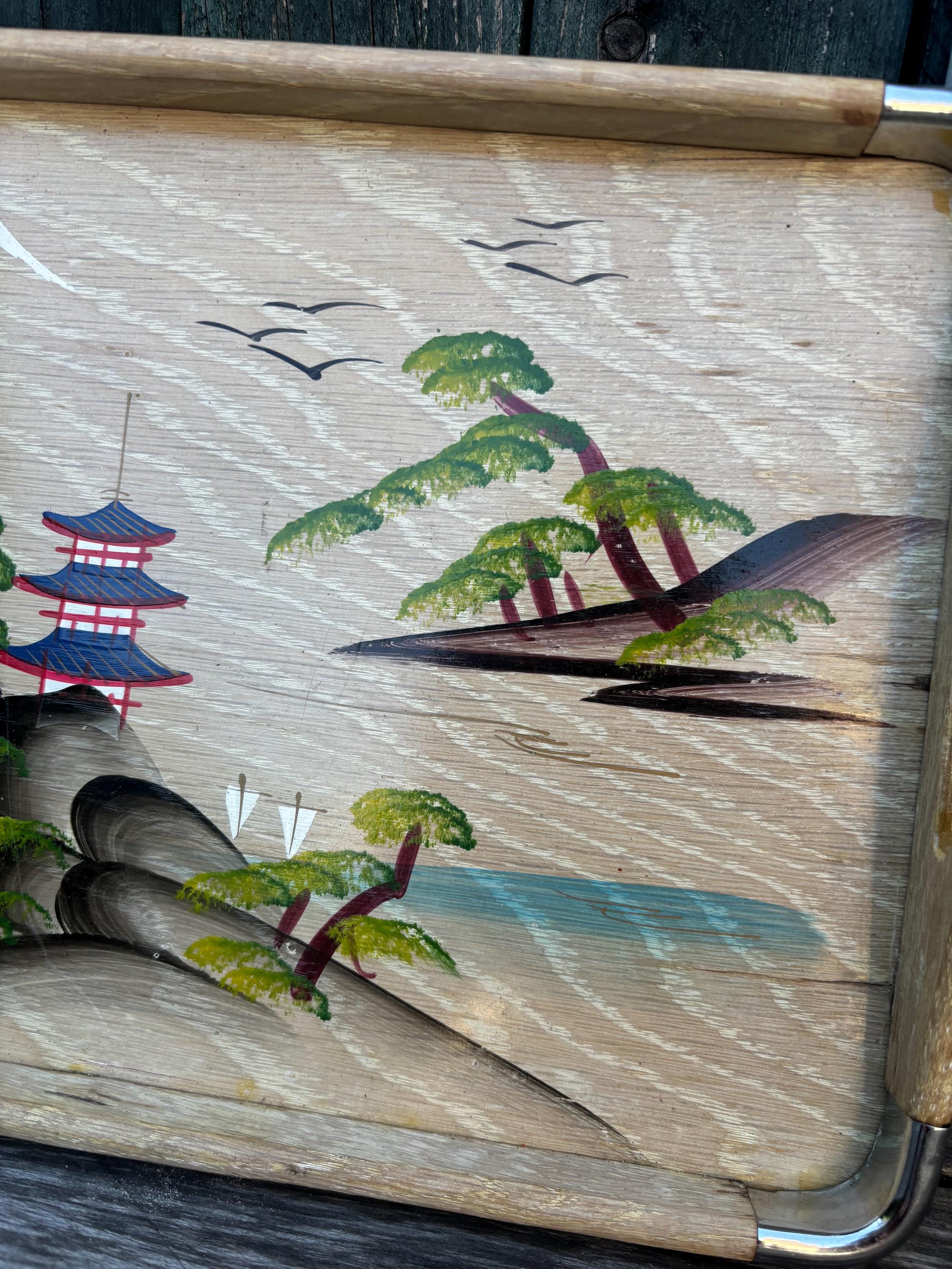 Vintage Japanese Serving Tray Hand Painted Mt. Fuji and Pagodas. - Etsy