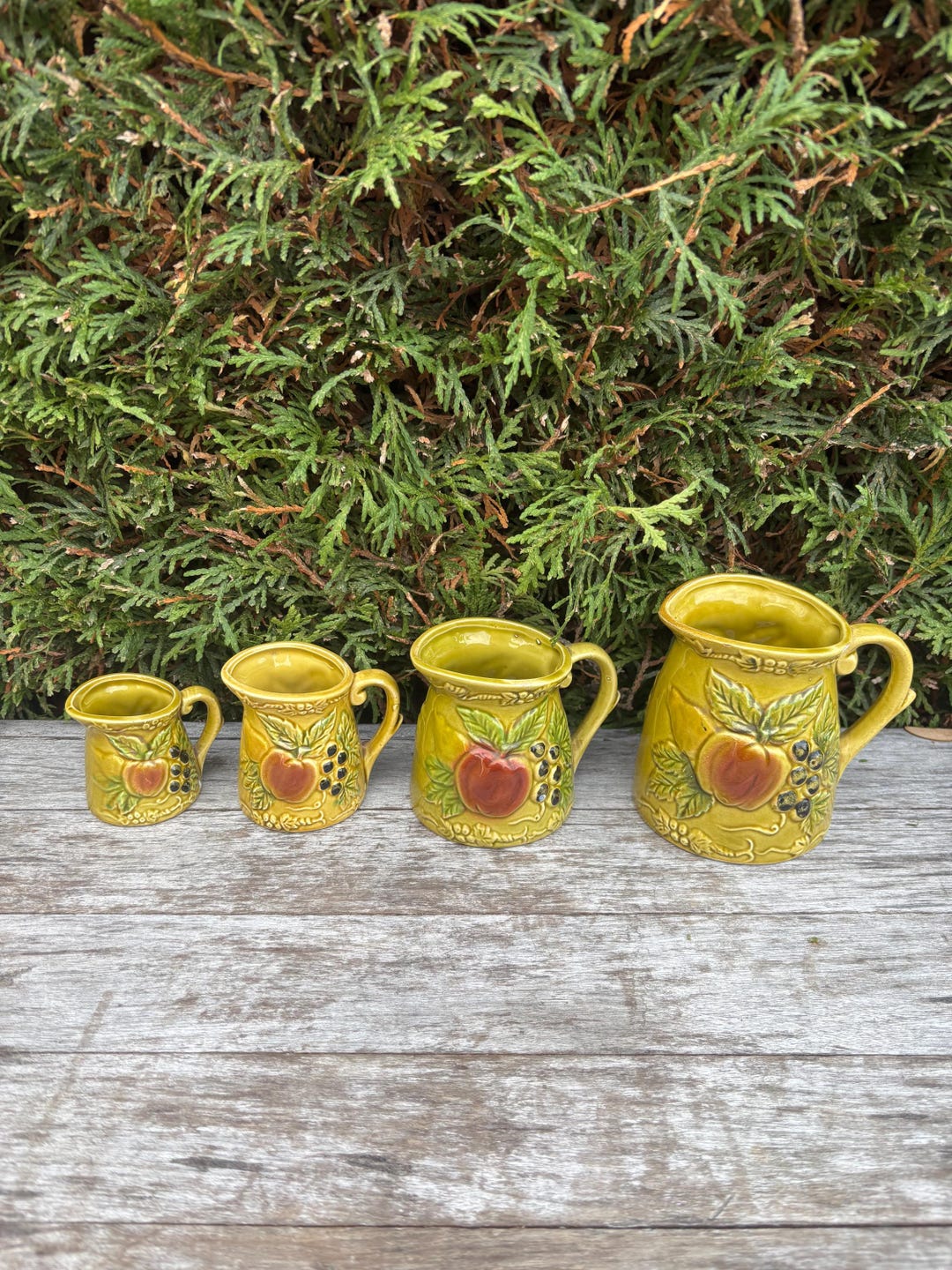 Vintage 1960s Japanese Ceramic Measuring Cups Set - Fruit Vine Elegance ...