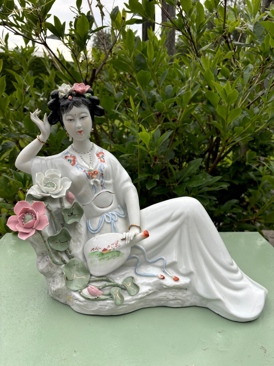Japanese Geisha Porcelain Figurine Statue Floral Collectible - Etsy