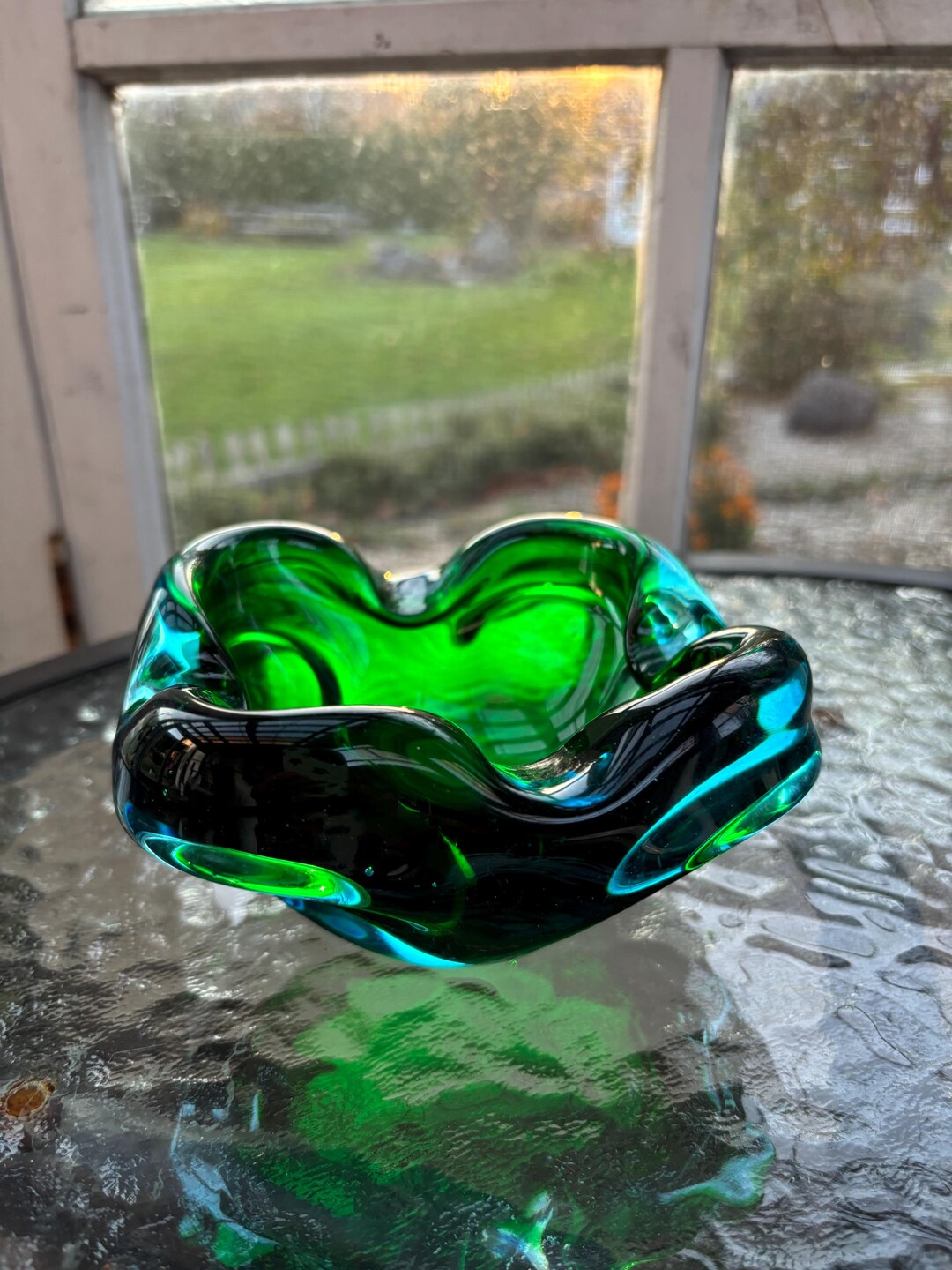 Vintage Ashtray Glass Green- Blue 70s Mid Century Retro Space Age ...