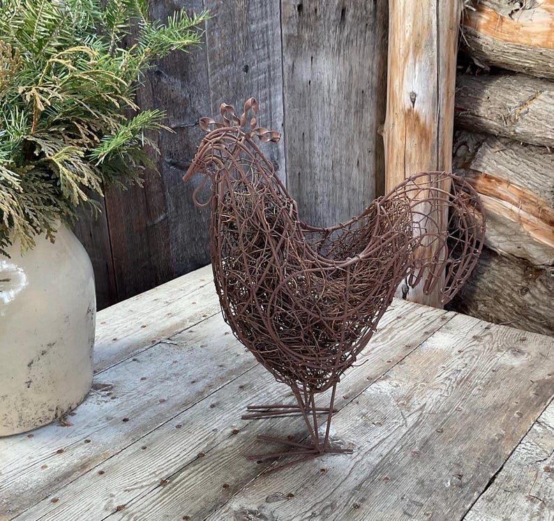 Rooster Sculpture Farmhouse Twisted Wire Metal ~ Rooster-shaped Planter ...