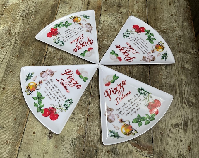 Triangle Pizza Plates With Italian Writing and Veggie Drawings ...